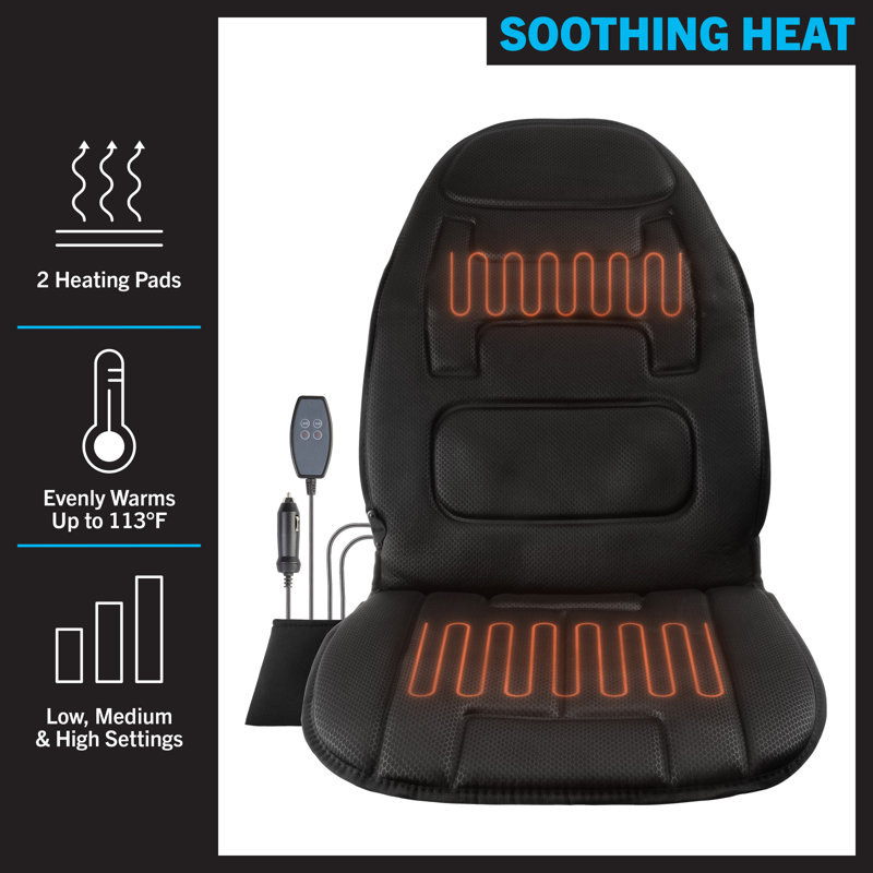 Stalwart 12V Heated Massage Chair Pad for Car Seat Back Massager with 3 Massage Levels Reviews Wayfair
